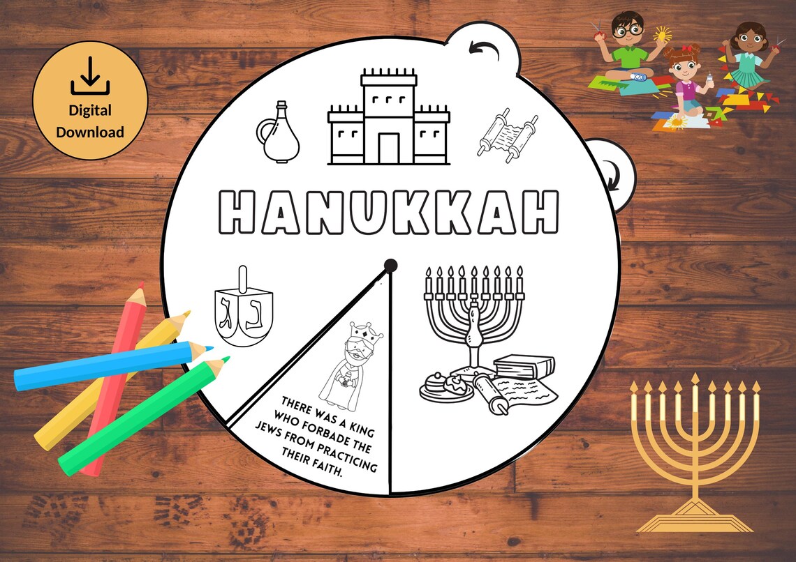 Hanukkah Coloring Wheel Craft ENGLISH Printable Bible Activity ...