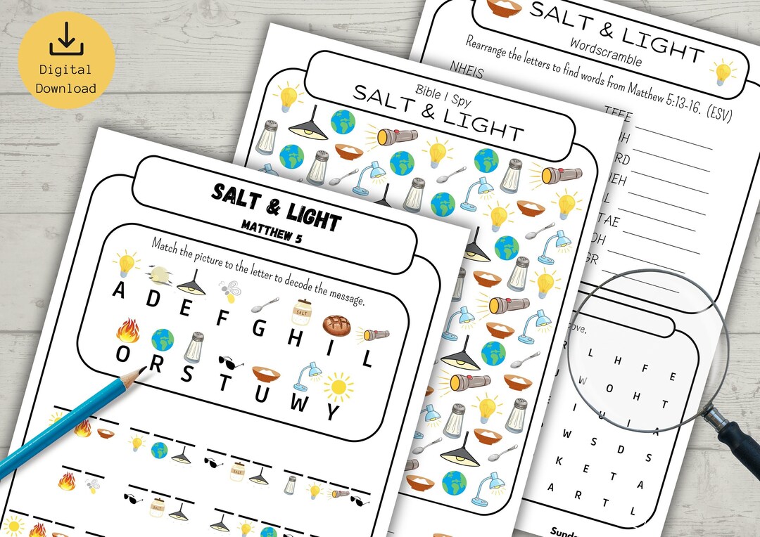 Salt and Light Activitysheet Pack of 3 ENGLISH Wordsearch Puzzle ...