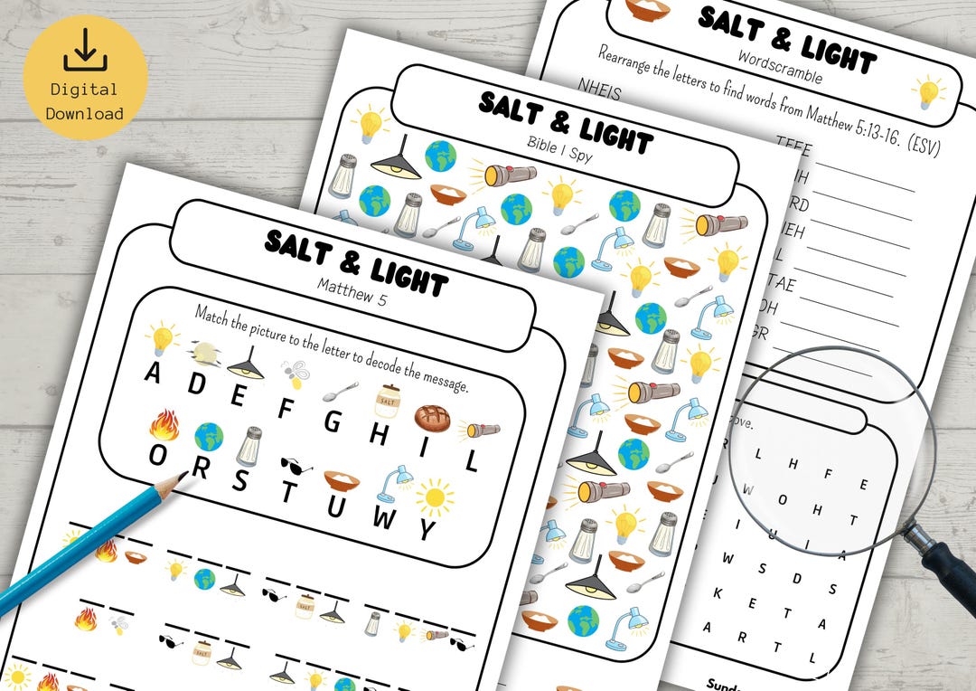 Salt and Light Activitysheet Pack of 3 ENGLISH Wordsearch Puzzle ...