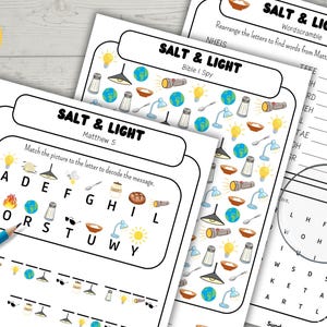 Salt and Light Activitysheet Pack of 3 ENGLISH Wordsearch Puzzle ...
