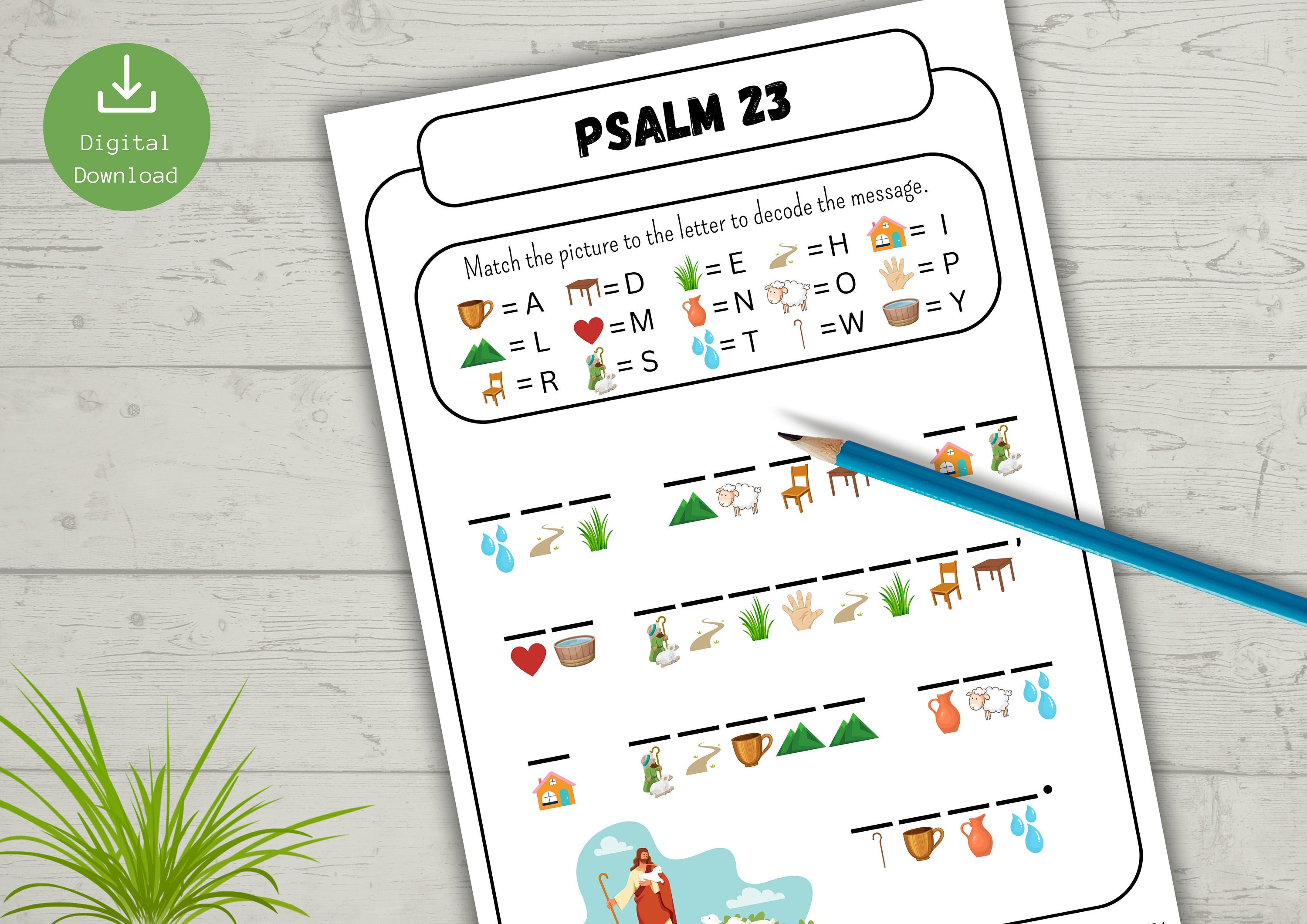 Psalm 23 Activity Sheet Decoder Puzzle ENGLISH Sunday School Activities ...