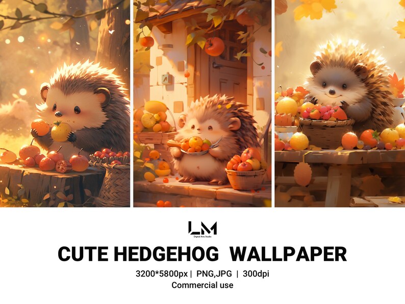 3 Kawaii Hedgehog Wallpapers,cute Hedgehog,autumn Cottage,eating Fruits ...