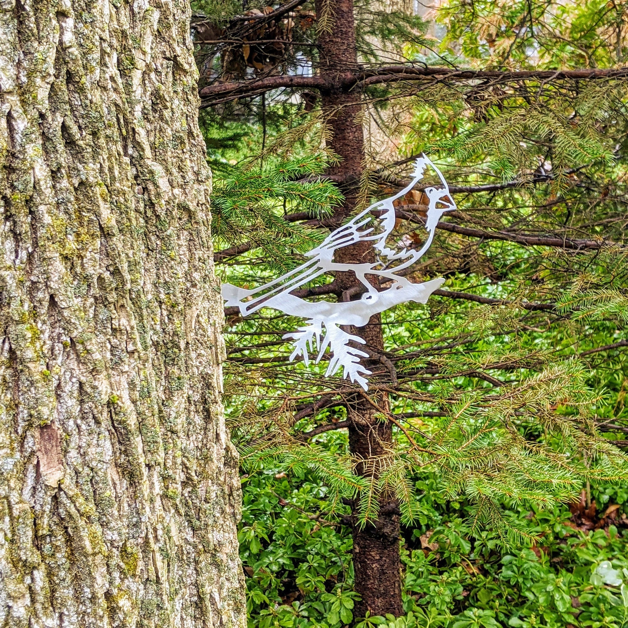 Cardinal Metal Bird Tree Sign - Hammer-in Steel Bird Silhouette Sign ...