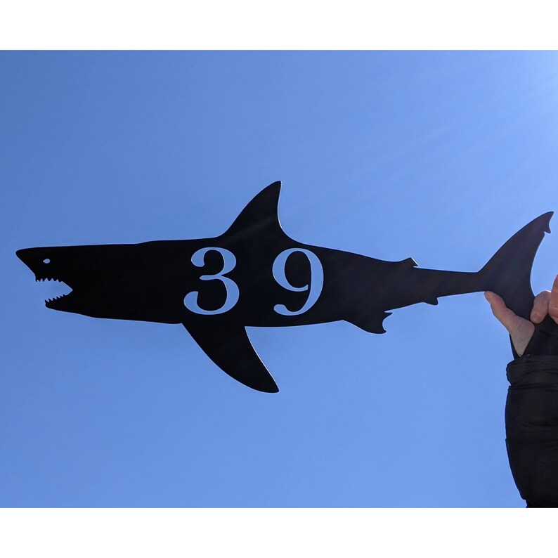 Personalized Shark Address Sign: Beach House Metal Number Plaque - Etsy