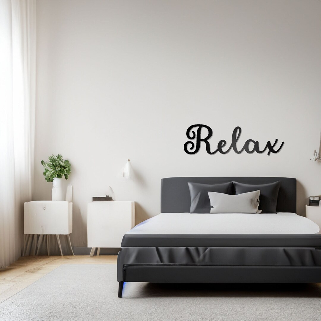 Relax Script Metal Sign - Black Steel Cursive Word Art - Home Wall ...