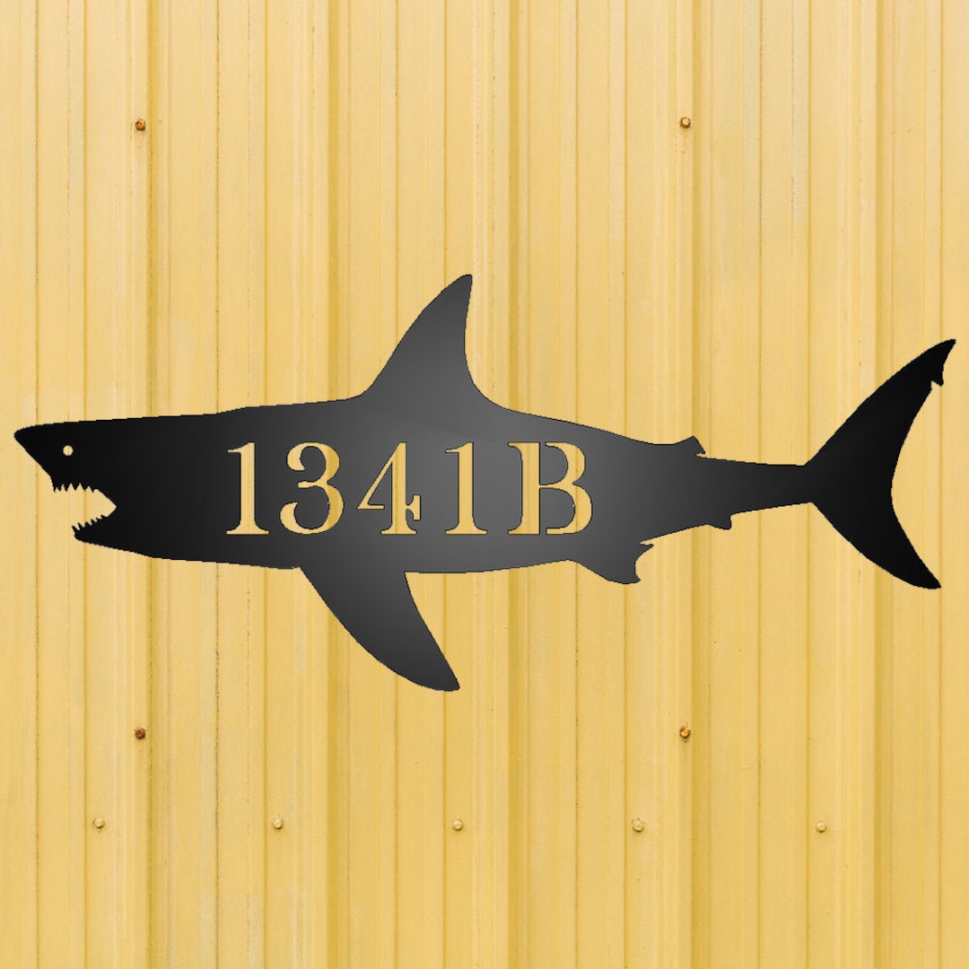 Personalized Shark Address Sign: Beach House Metal Number Plaque - Etsy