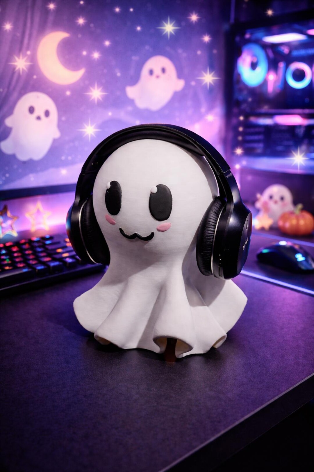 Cute Ghost Headphone Stand, Gamer Desk Decor, 3D Printed Holder, Girl ...