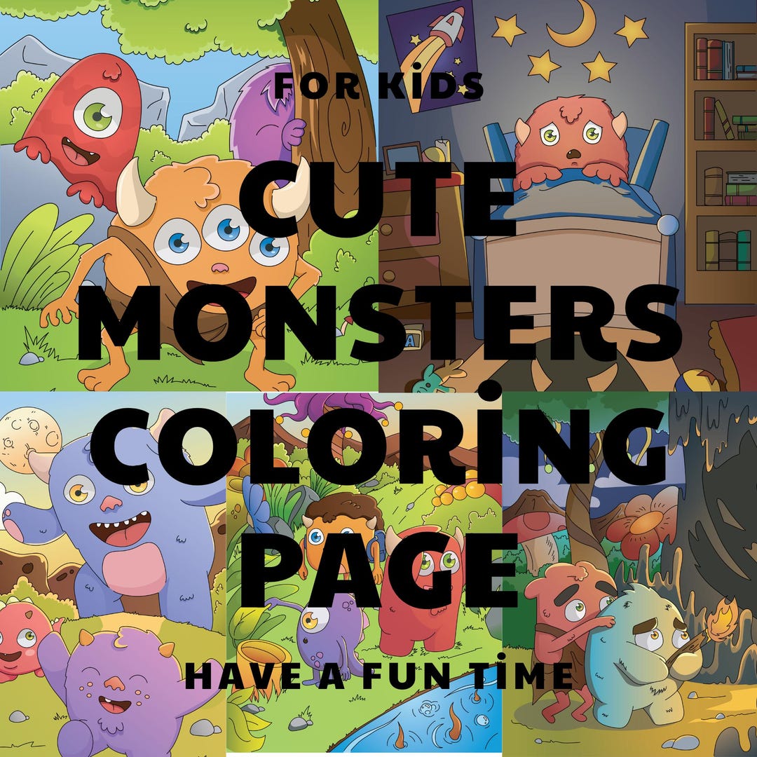 Cute Monsters Coloring Book 15 Digital PDF Pages for Kids, Printable ...