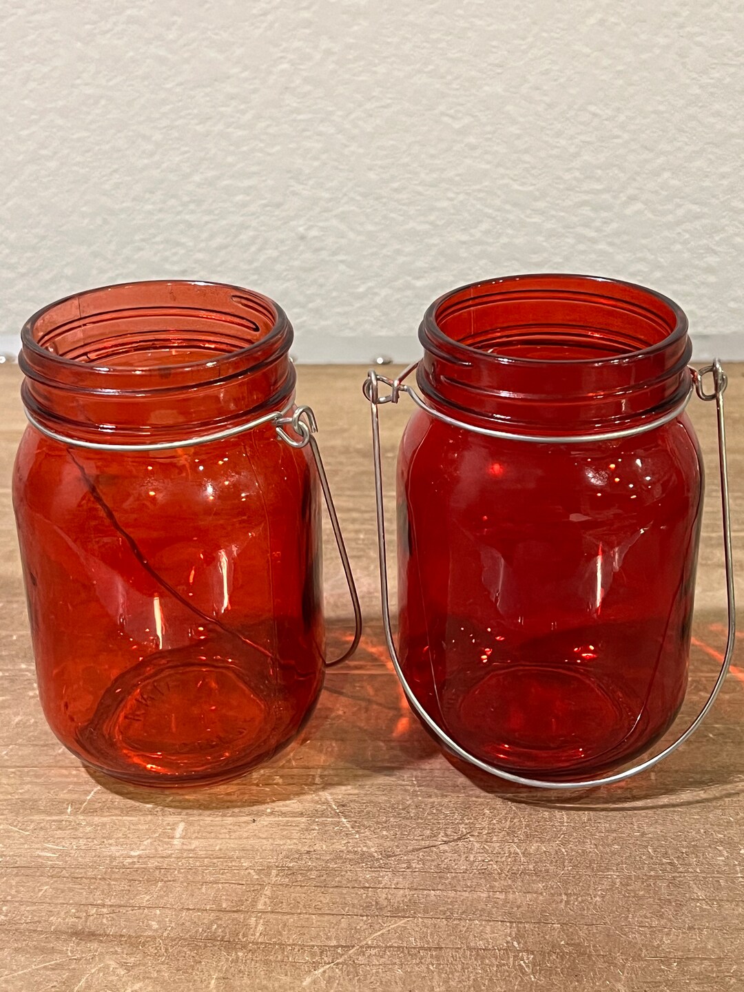 Vintage 5 Red Glass Jars for Candles Flowers Plants SET of 2 Decorative ...
