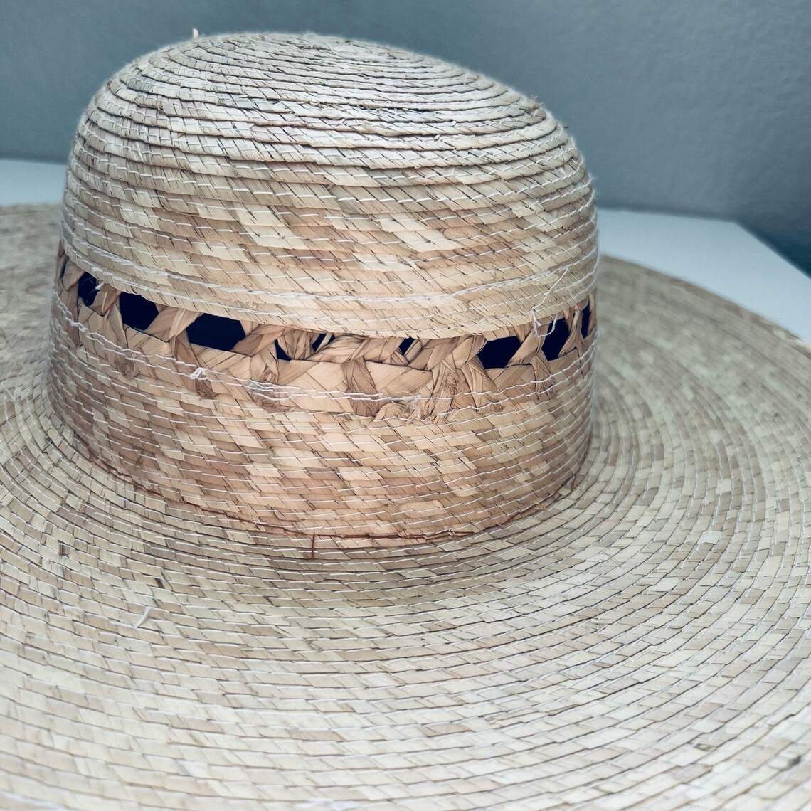 Handcrafted Ranch Lattice Hat Natural Palm Wide Brim - Etsy