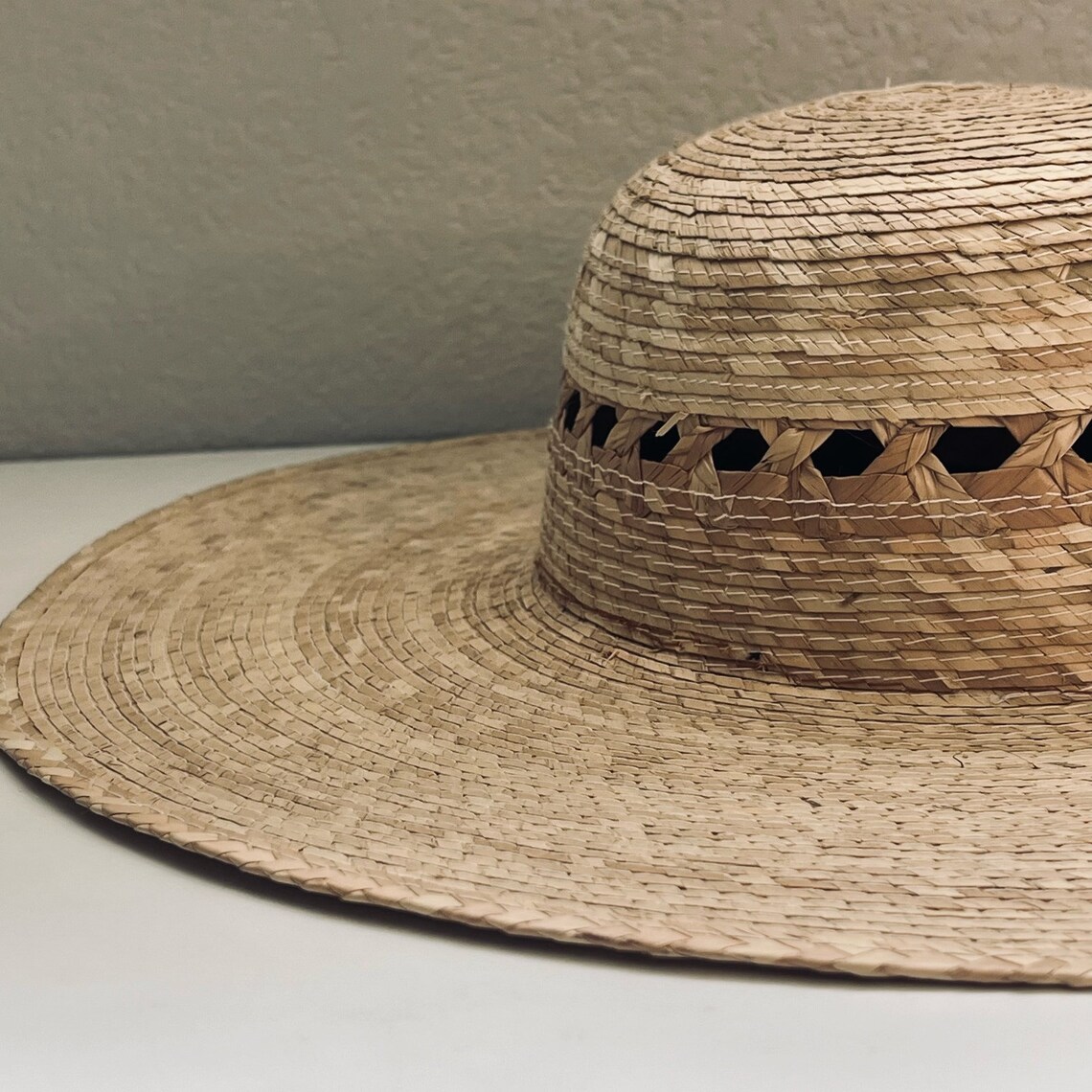 Handcrafted Ranch Lattice Hat Natural Palm Wide Brim - Etsy