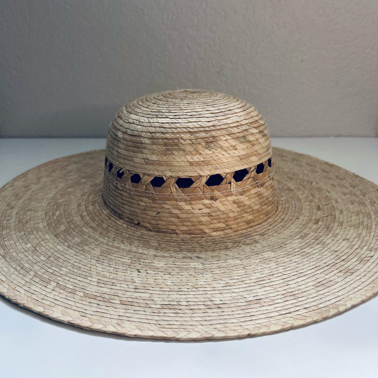 Handcrafted Ranch Lattice Hat Natural Palm Wide Brim - Etsy