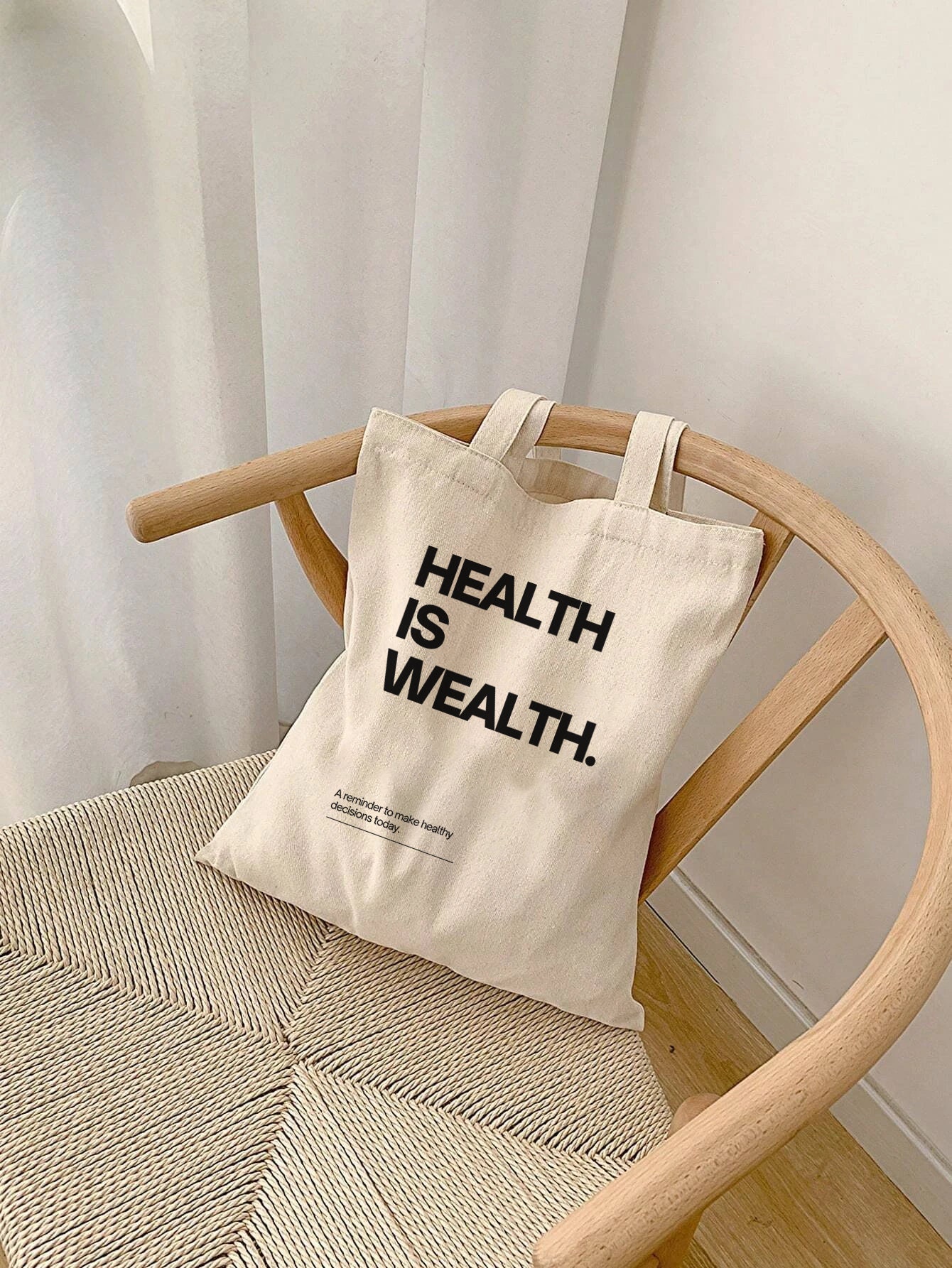 Health is Wealth Tote Bag Everyday Bag Grocery Tote Motivational Tote ...