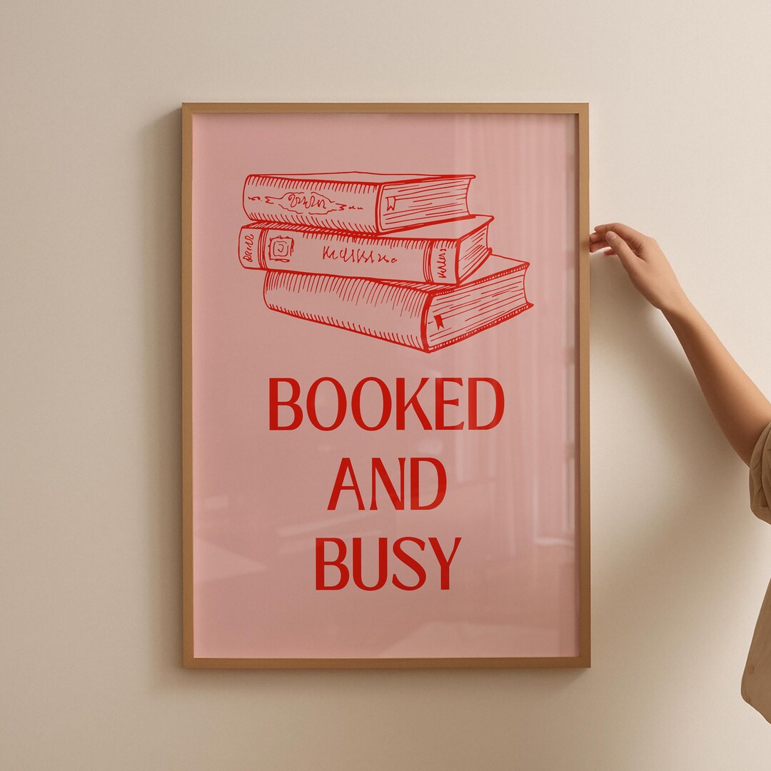 Booked and Busy Poster: Retro Book Lover Wall Art (digital Download) - Etsy
