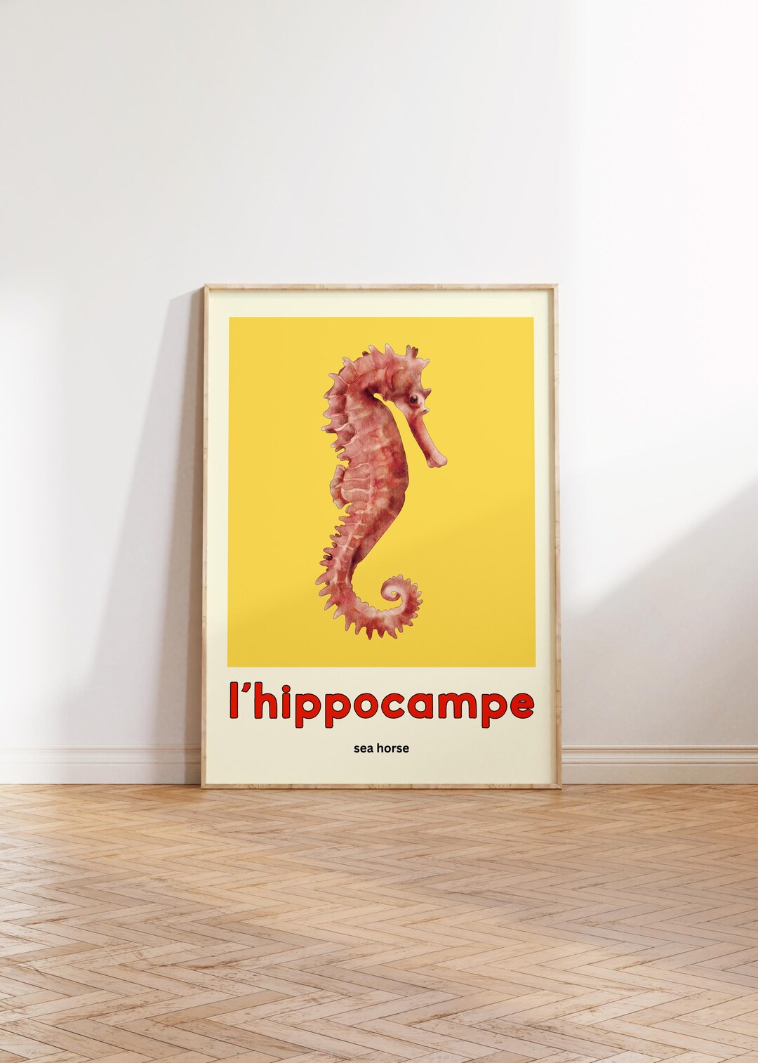 Seahorse French ABC Poster: Vintage Sea Animal Print, Bilingual Nursery ...