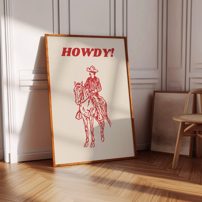 Howdy Cowboy Western Graphic Wall Art Retro Wall Decor Trendy ...