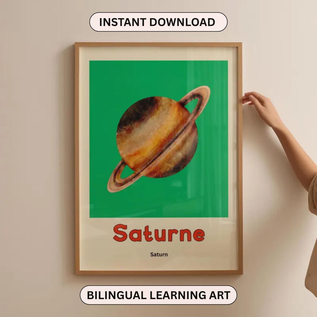 Saturn Planet French ABC Poster: Vintage Space Nursery Art (digital ...