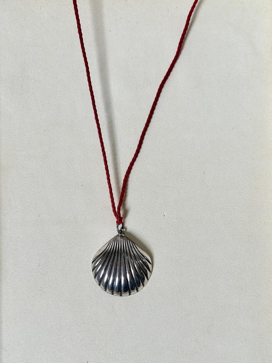 Vintage Sterling Silver Shell Necklace on Red Silk Rope - Etsy