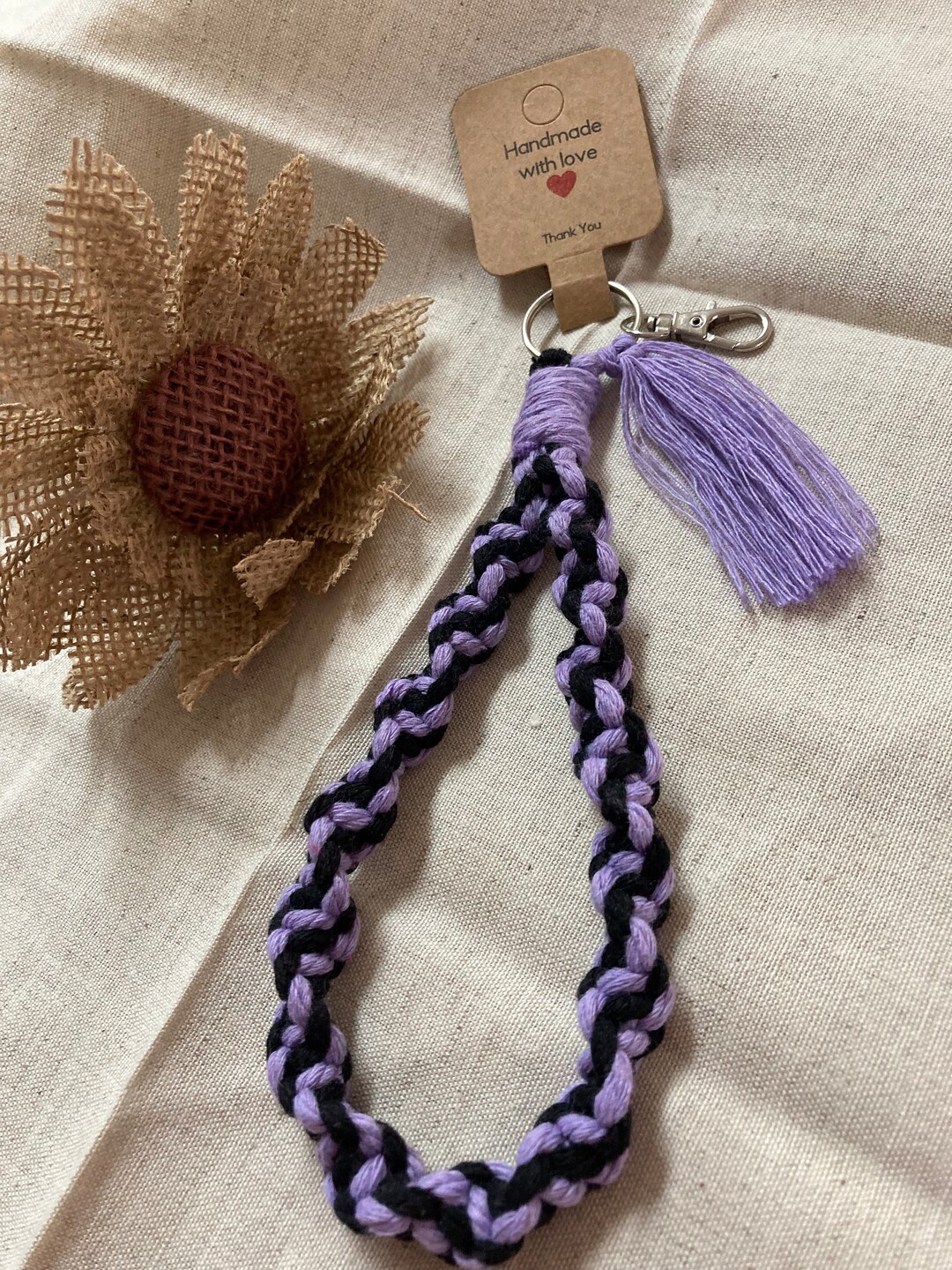 Handmade Wristlet Keychain Made From Macrame Purple and Black Gift for ...
