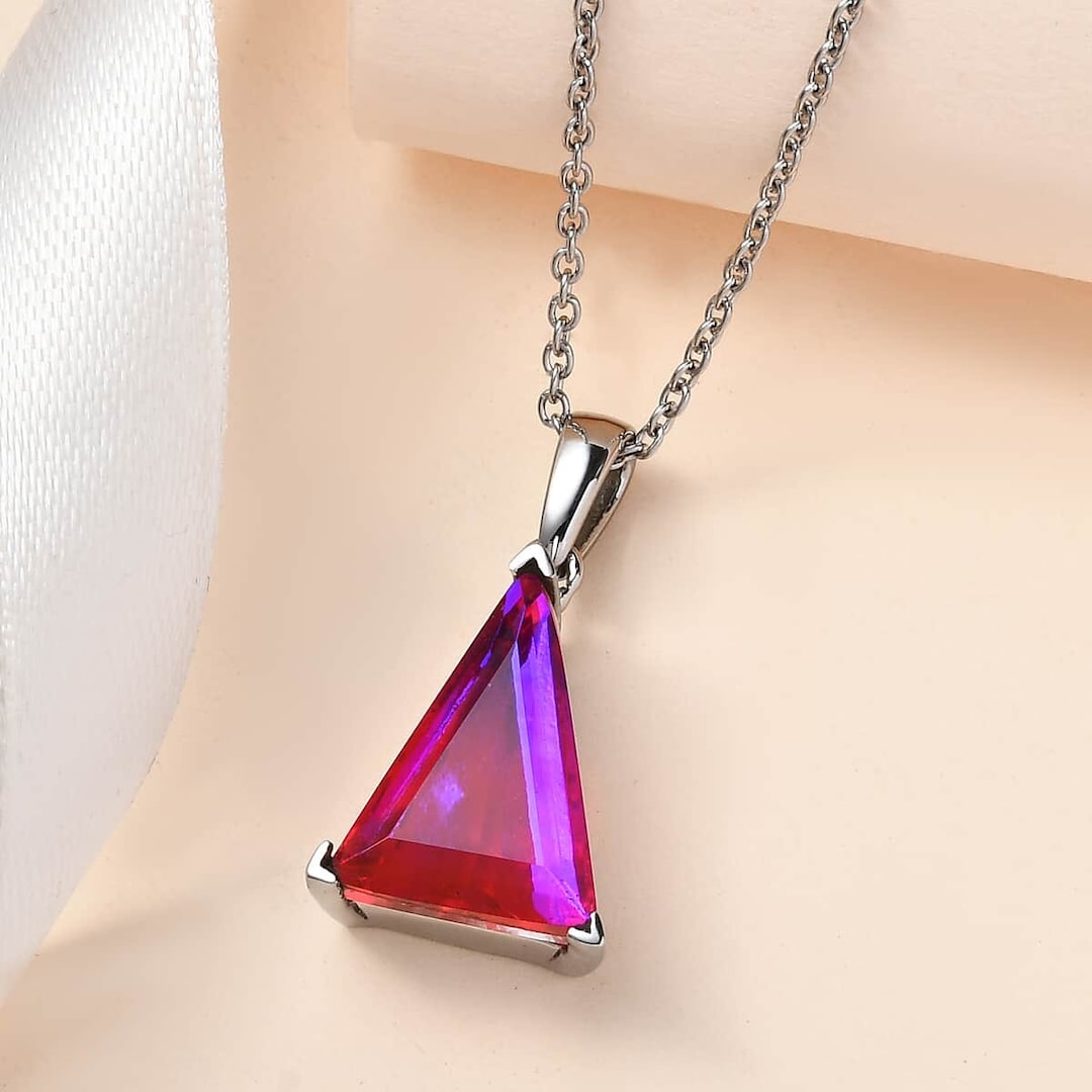 Handmade Volcanic Quartz triplet Triangle Solitaire Pendant Necklace 20 ...