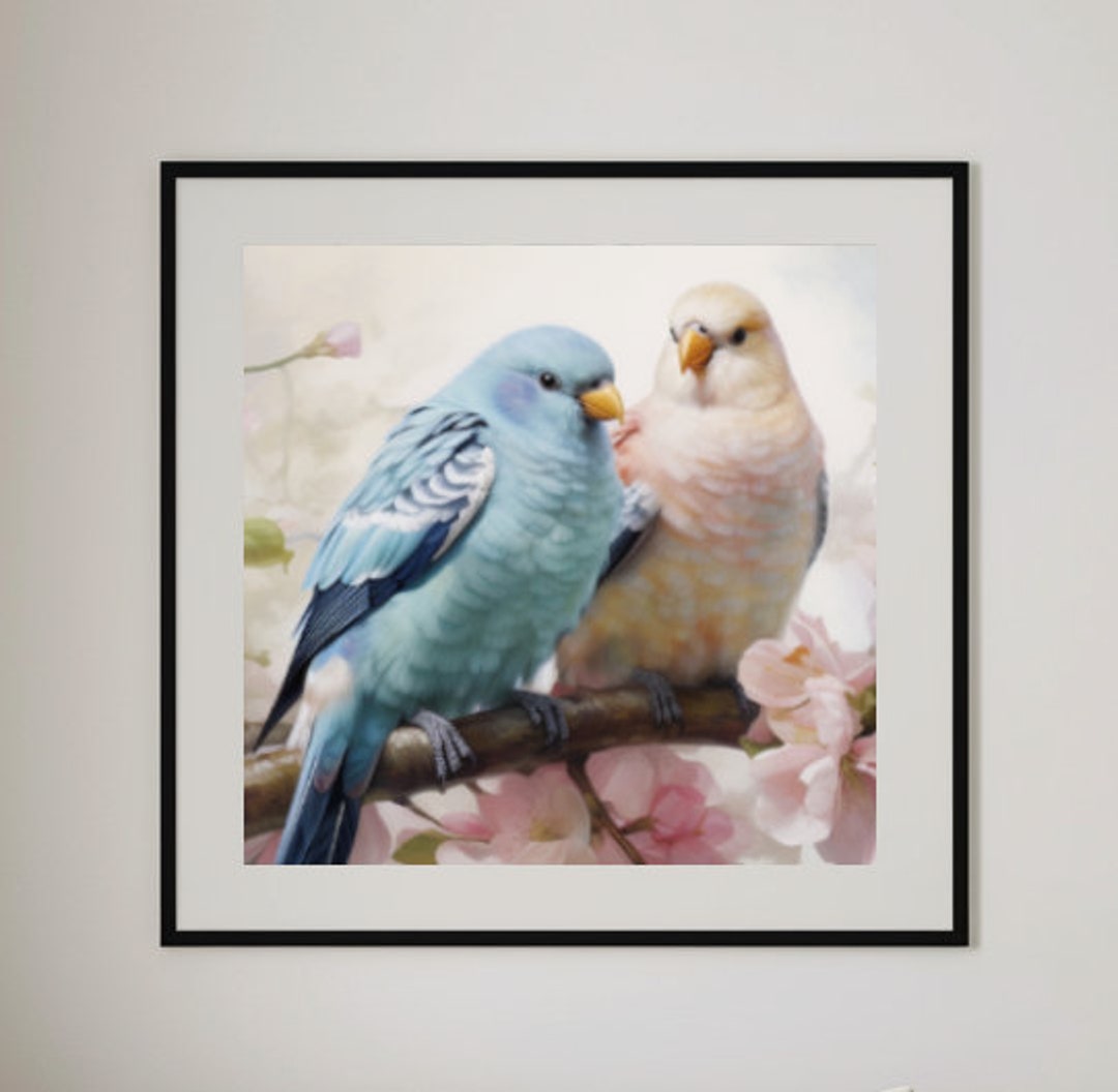 Spring Lovebird Print Colorful Parakeet Art Pastel Romance Birds Decor ...