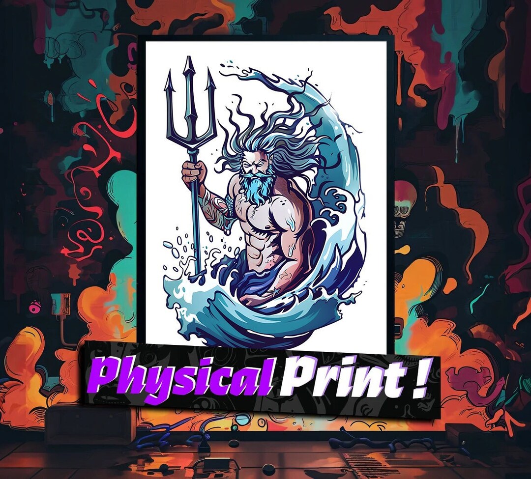 Poseidon God of the Sea Art Poster Majestic Greek Mythology Ocean Ruler ...