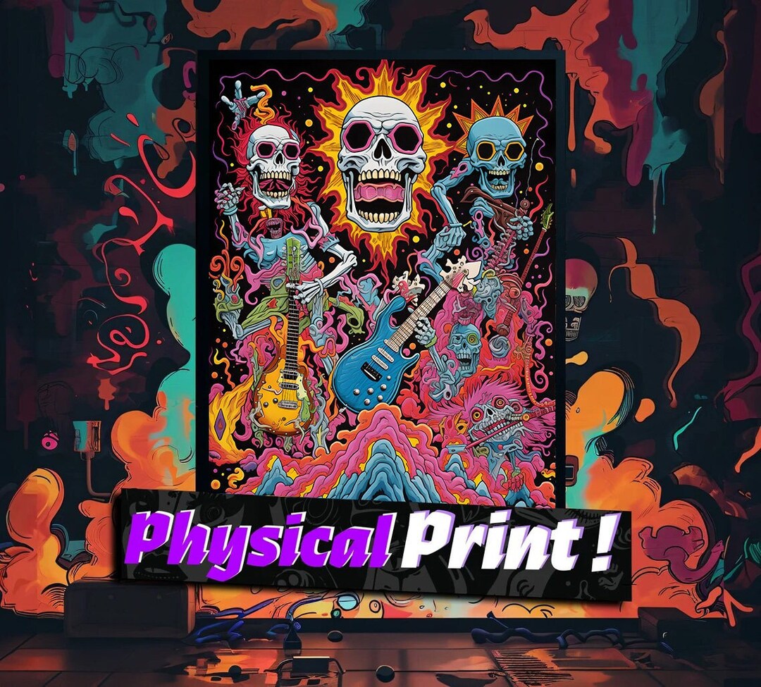 Physical Poster Electric Skeleton Band, Vibrant Skeleton Band Art Print ...