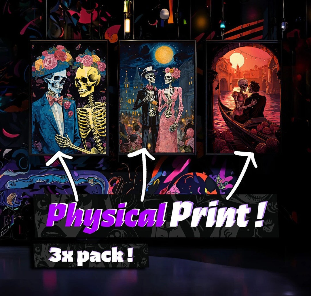 Physical Poster 3x Set Physical Poster Trio: 'romantic Skeletons' 3 ...