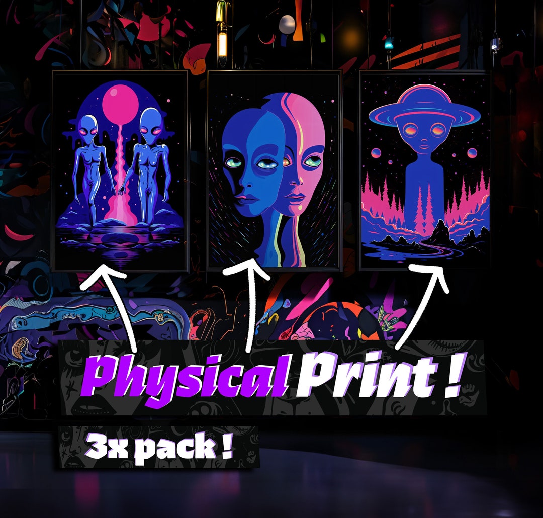 Physical Poster 3x Set Interstellar Encounters Series: Neon Alien ...