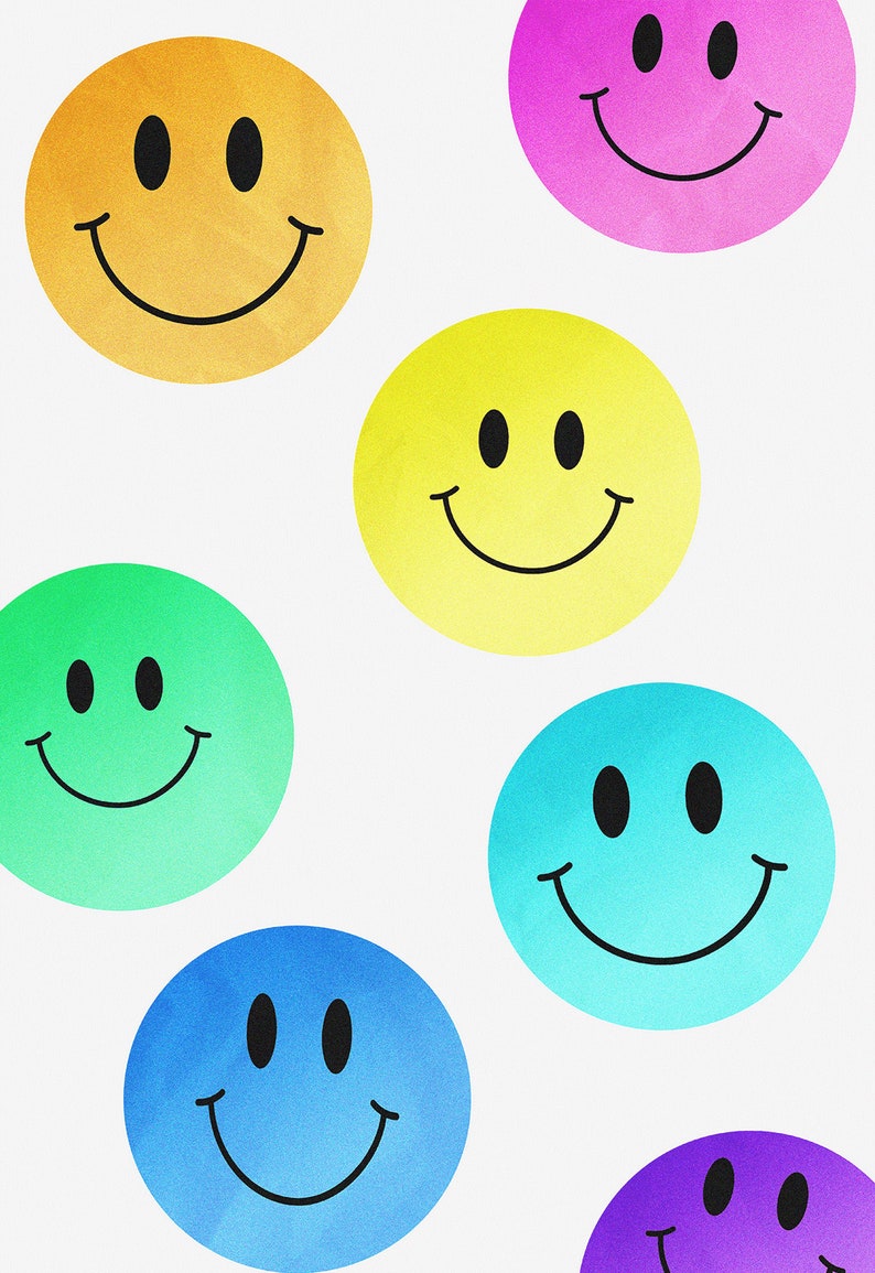 Colourful Smiley Face Wall Art, Digital Print, Digital Download Wall ...