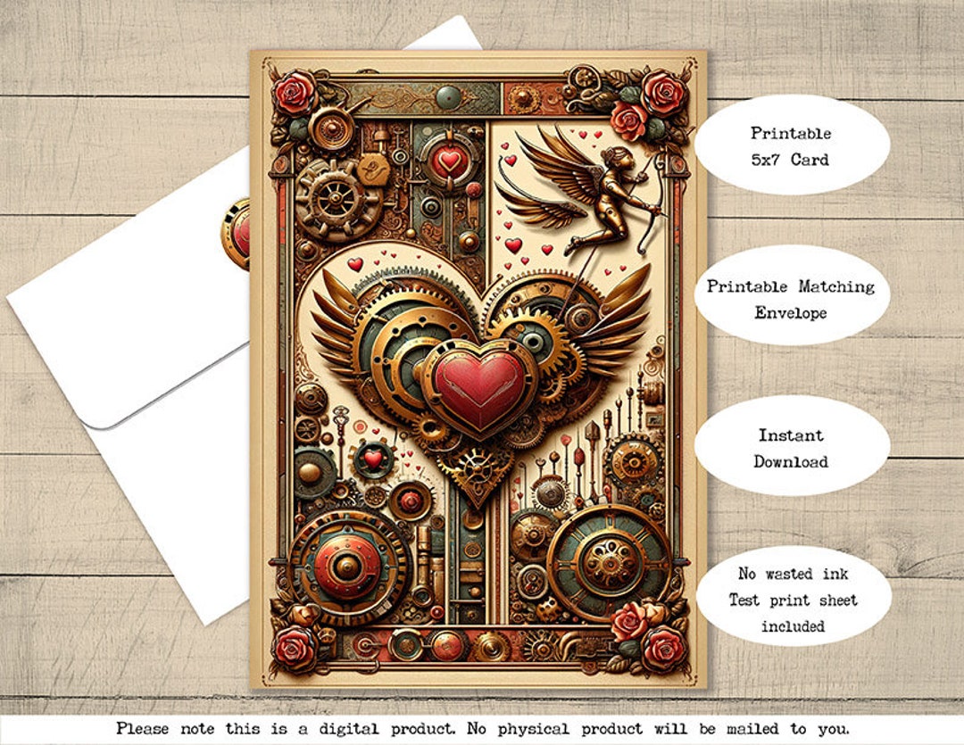 Printable Steampunk Valentine's Day Card With Matching Envelope and Ink ...