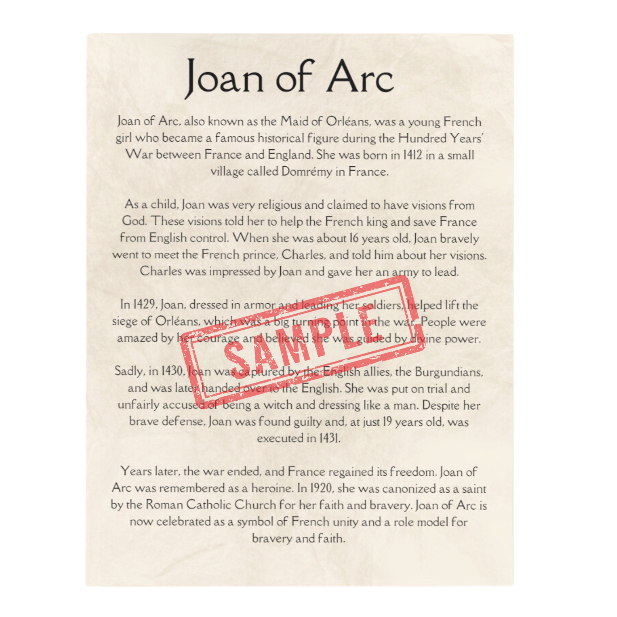 Joan of Arc Printable, Digital Download, Joan of Arc, Women in History ...