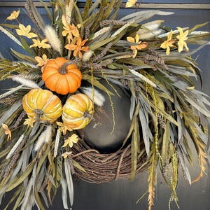 High End Fall Wreath, Rustic Fall Wreath, Autumn Pumpkin Wreath ...
