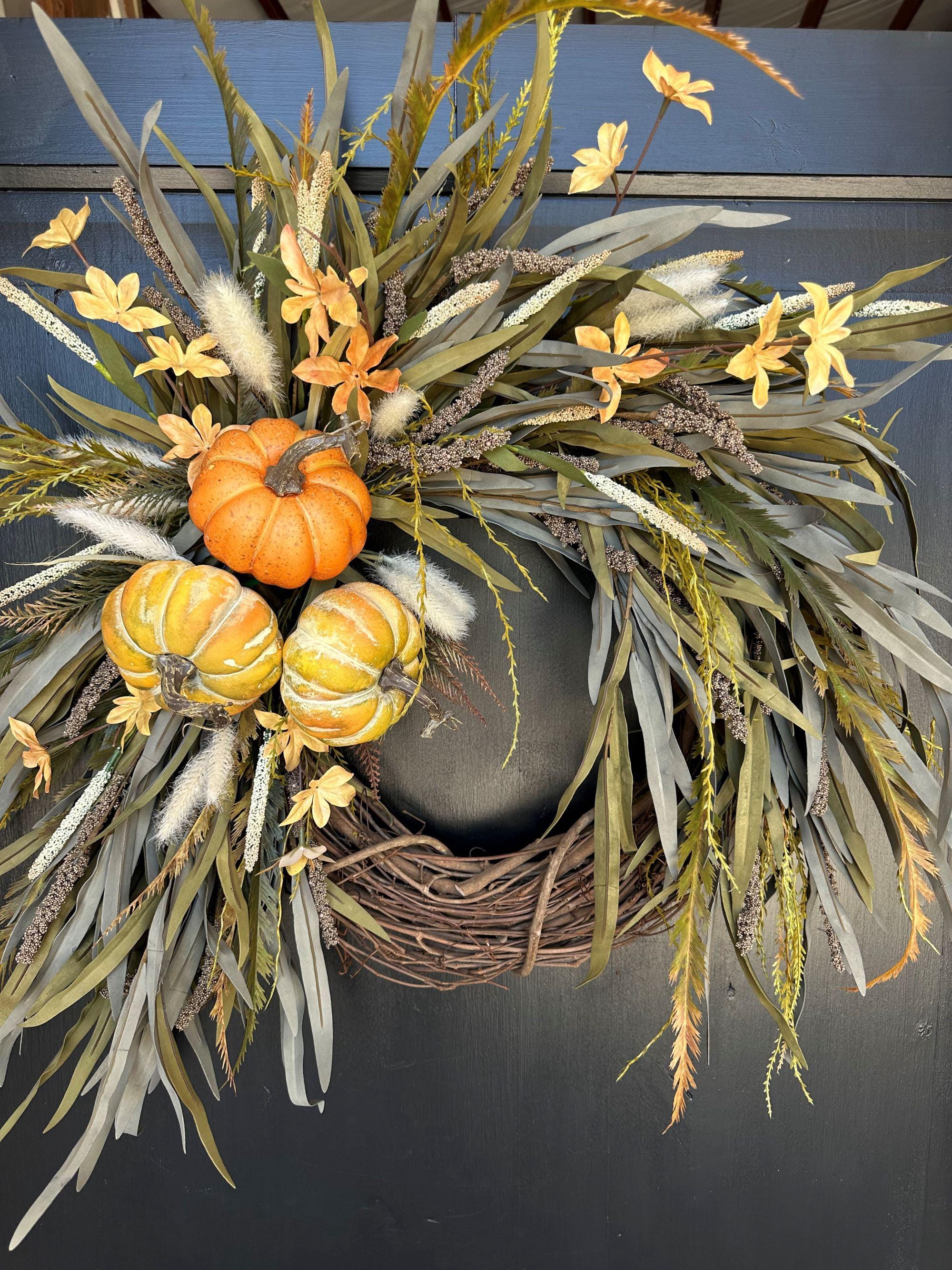 High End Fall Wreath, Rustic Fall Wreath, Autumn Pumpkin Wreath ...