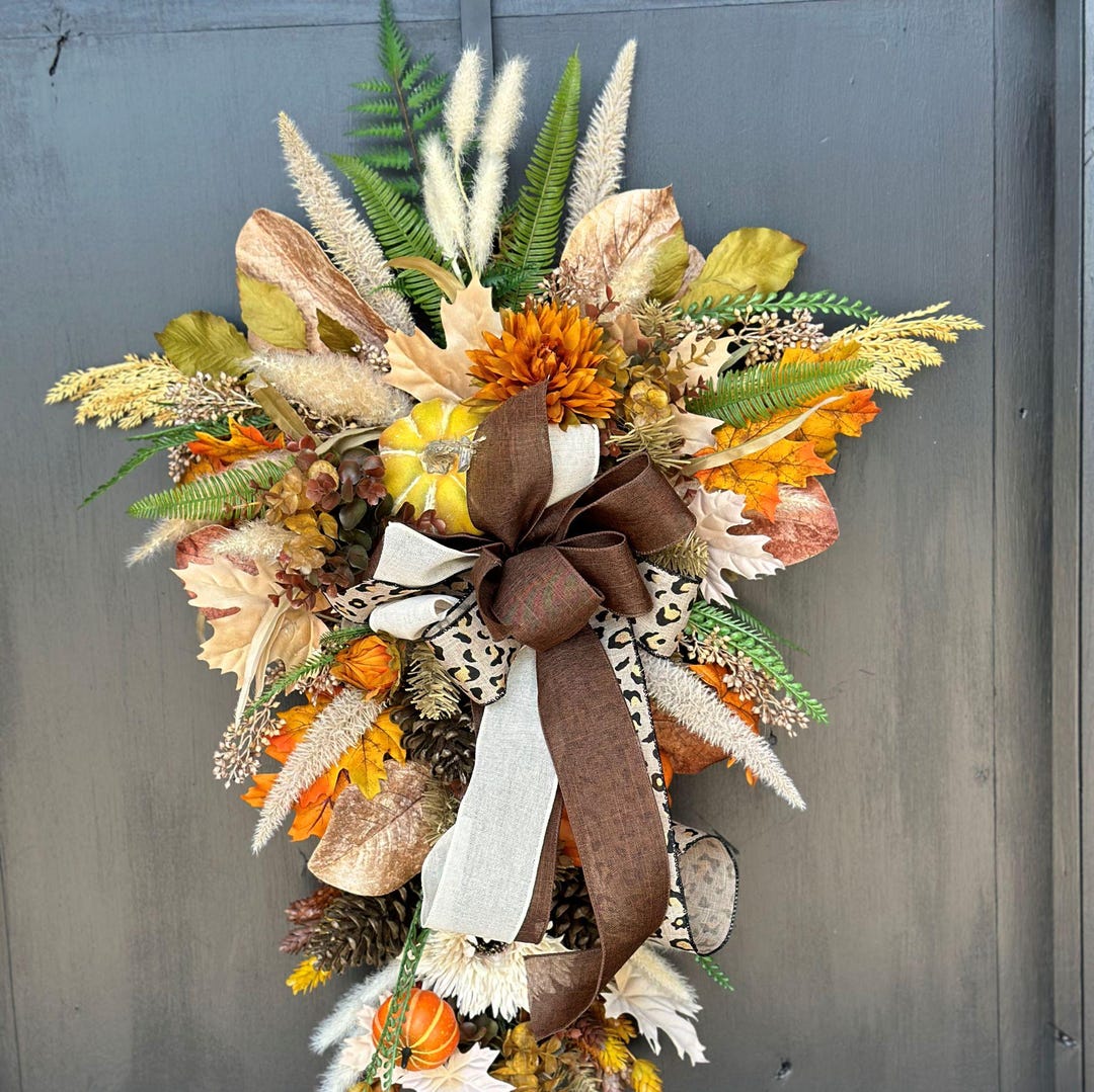 Extra Large Fall Front Door Swag, Autumn Porch Decor, Pumpkin Door Swag ...