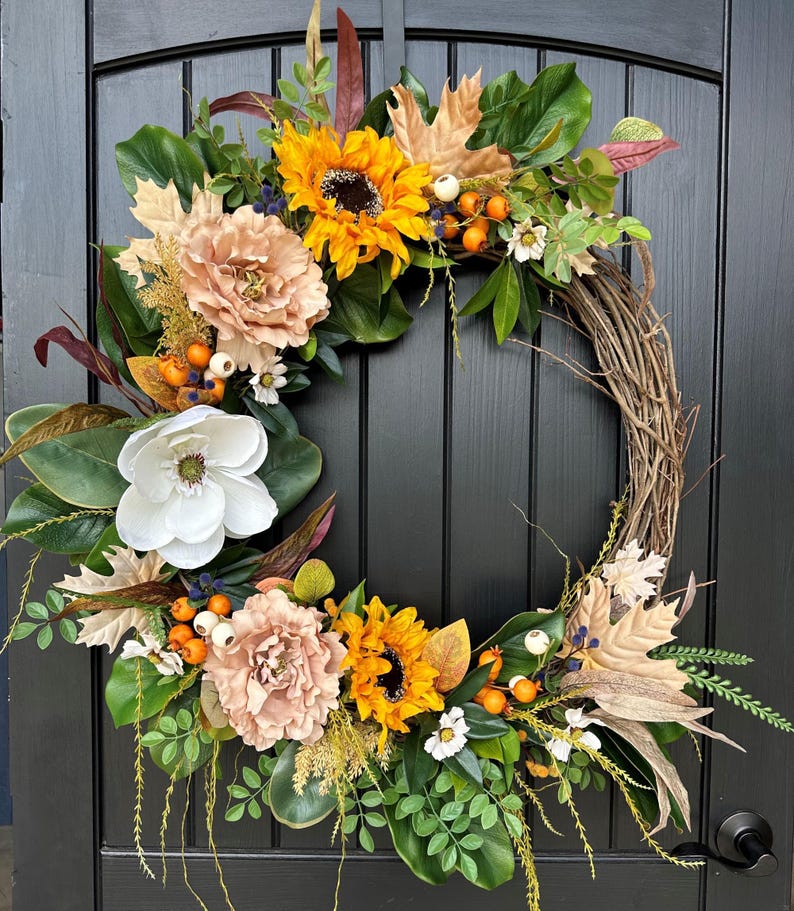 Luxury XL Fall Door Wreath, Elegant Magnolia Autumn Wreath, Handmade ...