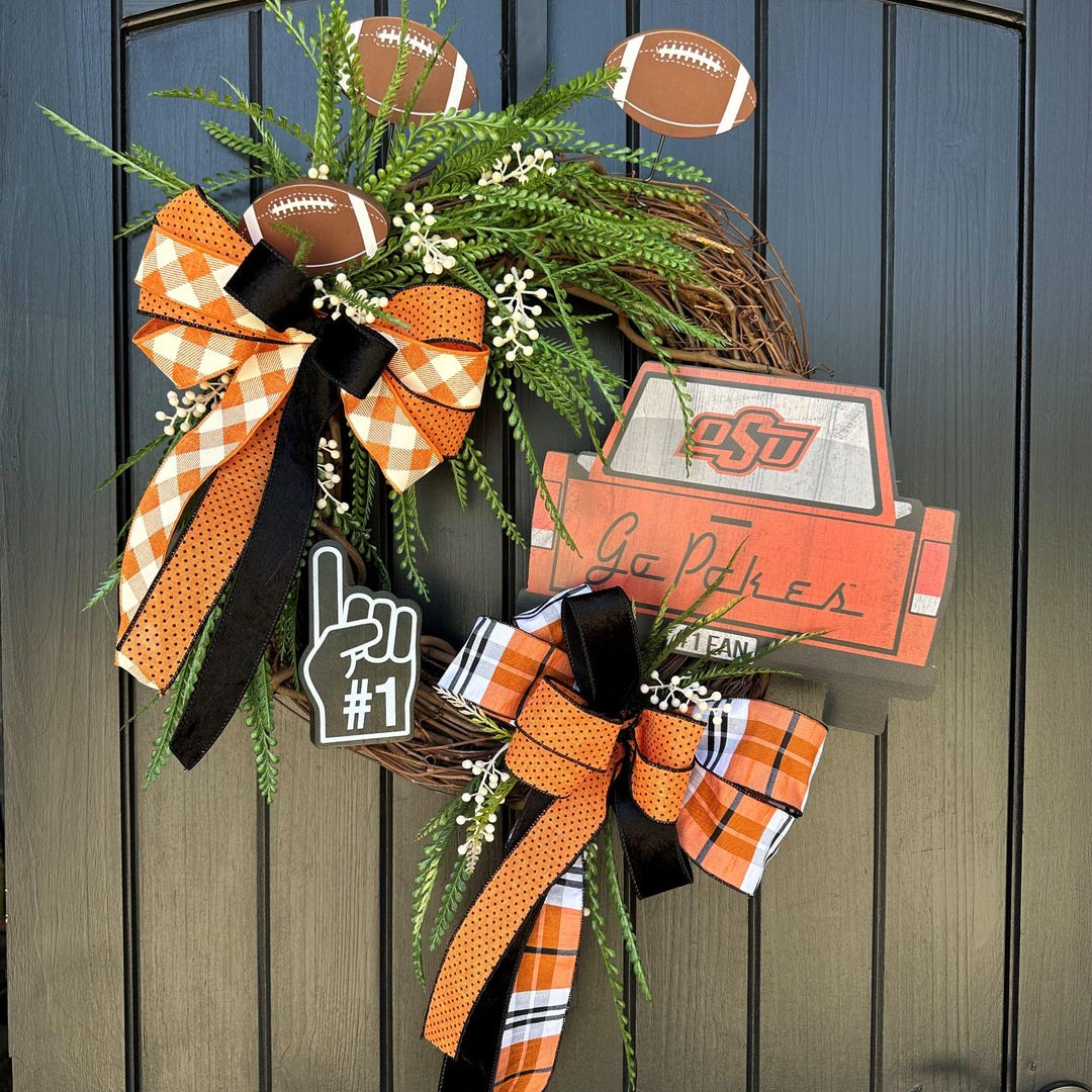 Oklahoma State Cowboys Front Door Wreath, OSU Football Wreath, Sports ...