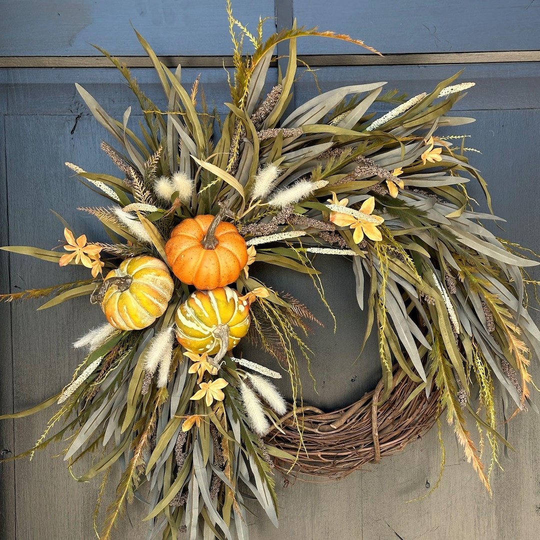 High End Fall Wreath, Rustic Fall Wreath, Autumn Pumpkin Wreath ...