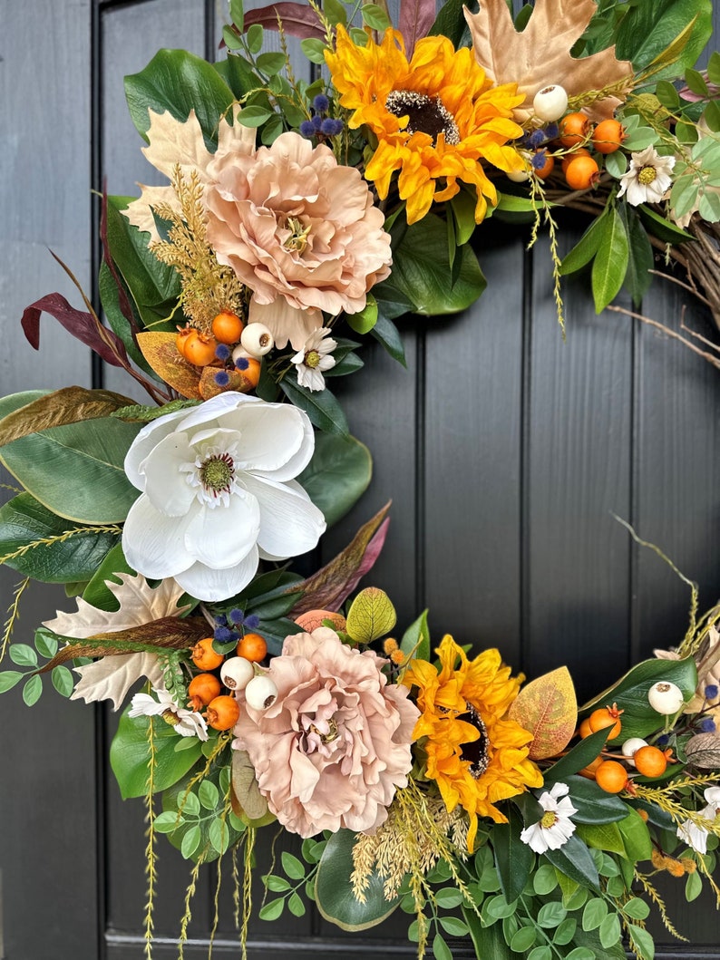 Luxury XL Fall Door Wreath, Elegant Magnolia Autumn Wreath, Handmade ...