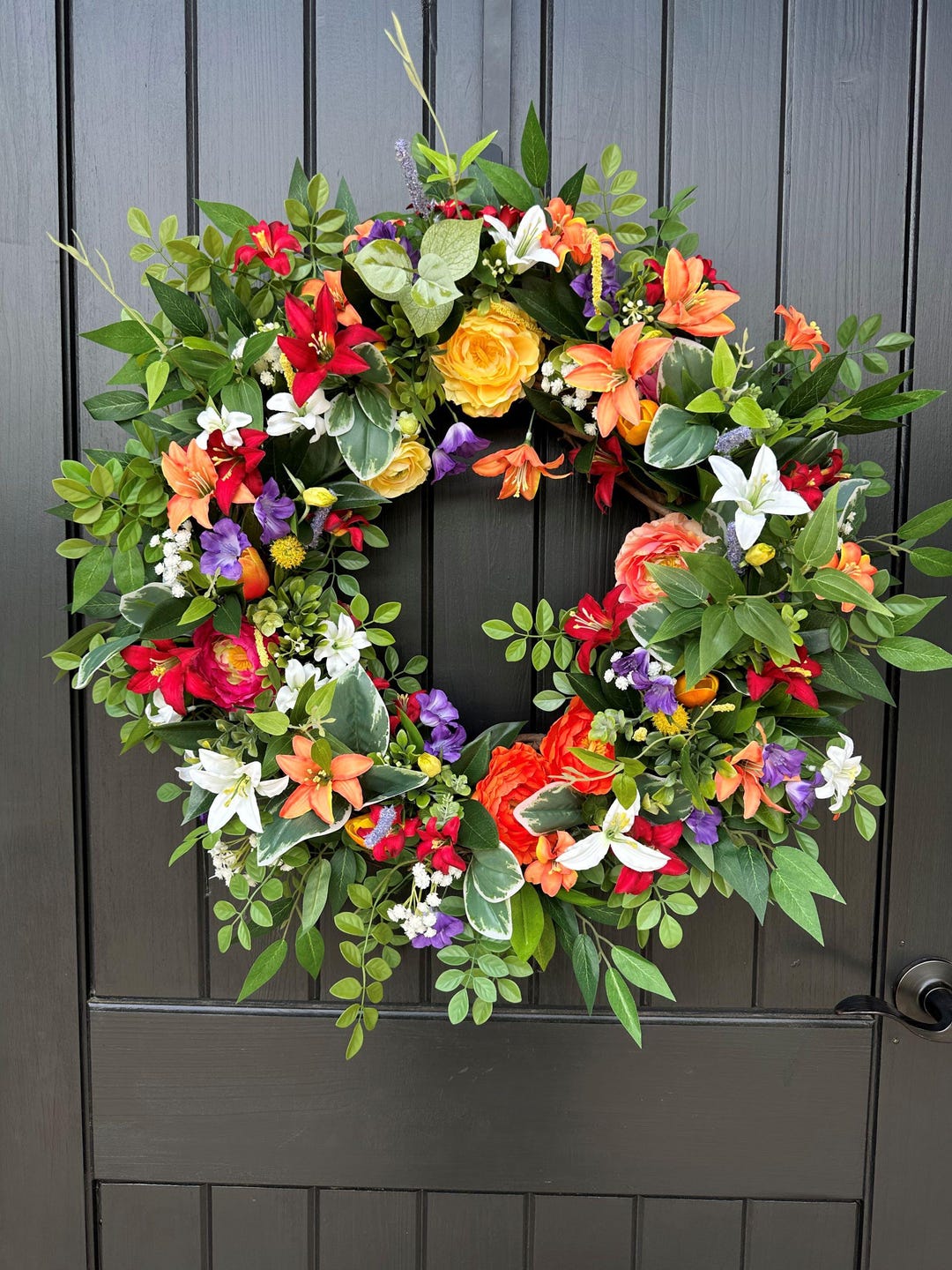 Large Vibrant Floral Front Door Spring Wreath, Summer / Year Round ...