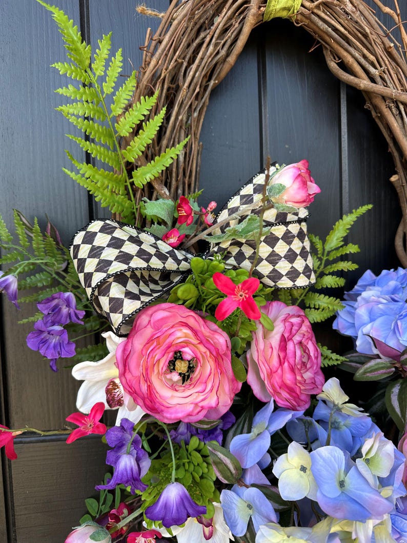 Elegant Floral Door Wreath, Blue Hydrangea Door Hanger, Pink Designer ...