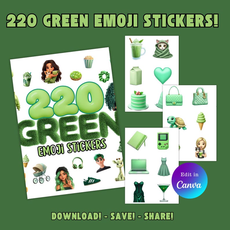 220 Green Digital Emoji Stickers | Digital PNG Emoji Pack for Telegram ...