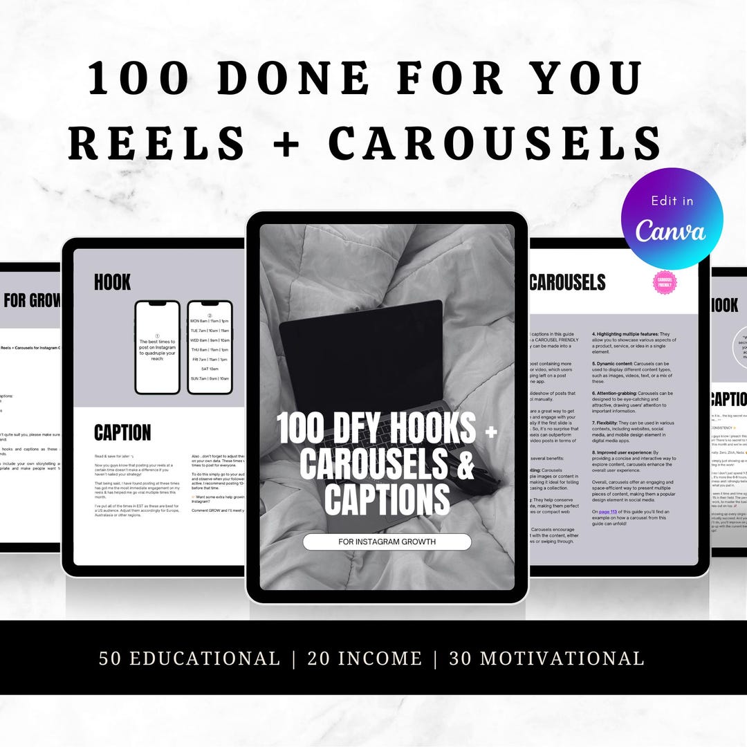 100 Done for You Hooks Captions and Carousels | 50 Educational Hooks ...