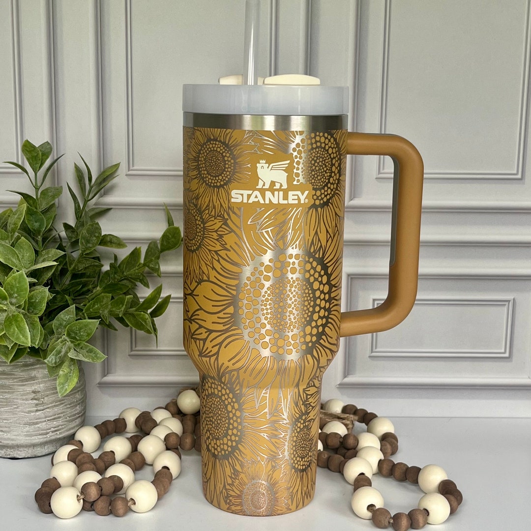40 Oz Tumbler Sunflower Sunflowers Handle Straw Floral Customized Laser ...
