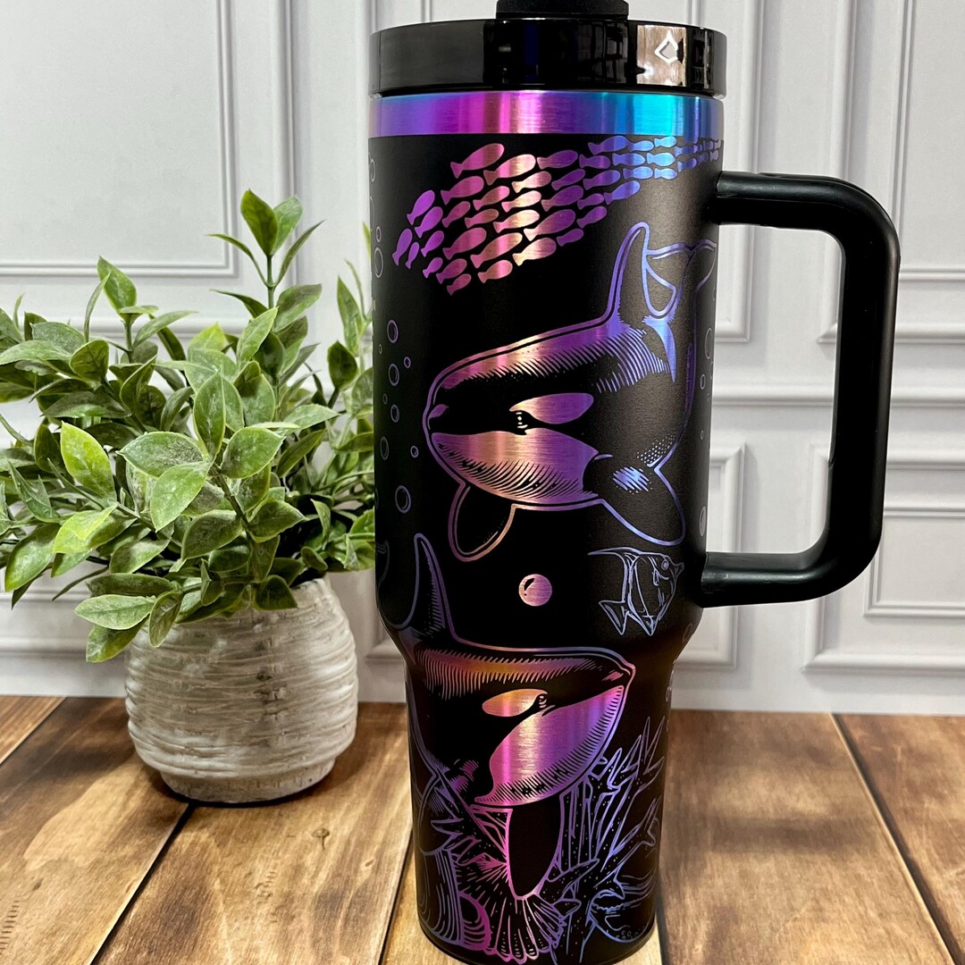 40 Oz Orca Whales Killer Whale 40oz Laser Engraved Tumbler Handle Lid ...