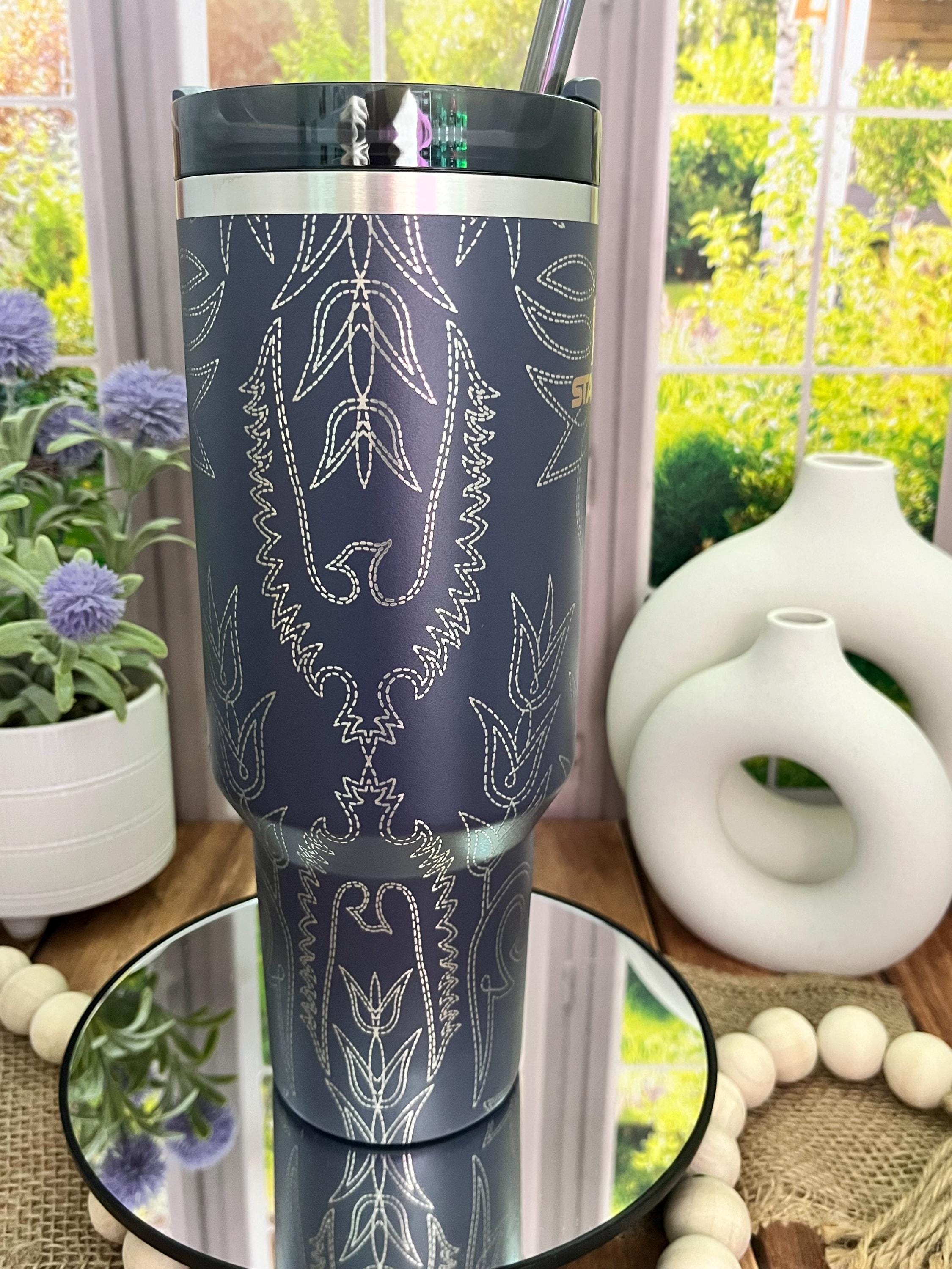 40 Oz Tumbler Customized Boot Pattern Western Laser Engraved Handle ...