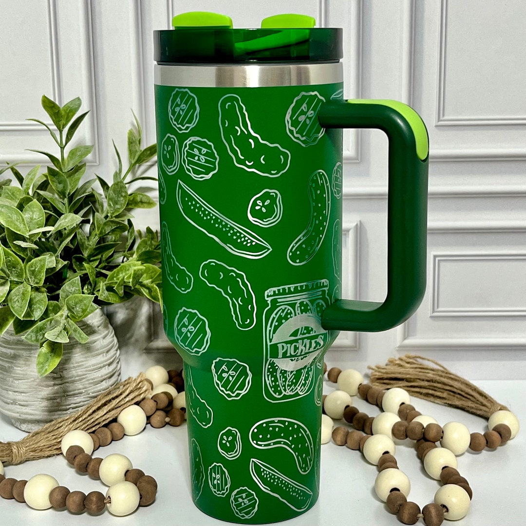 40 Oz Tumbler Pickle Pickles Handle Straw Pickle Lover Customized Laser ...