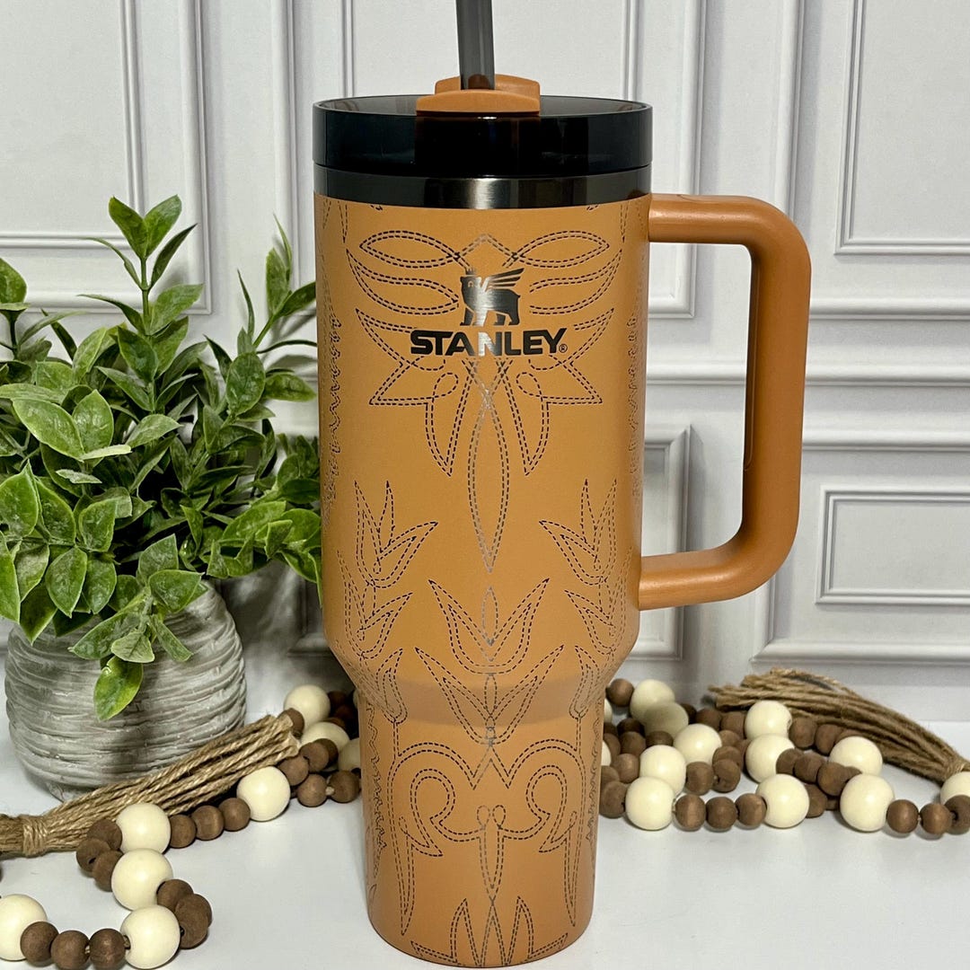 40 Oz Tumbler Customized Boot Pattern Western Laser Engraved Handle ...