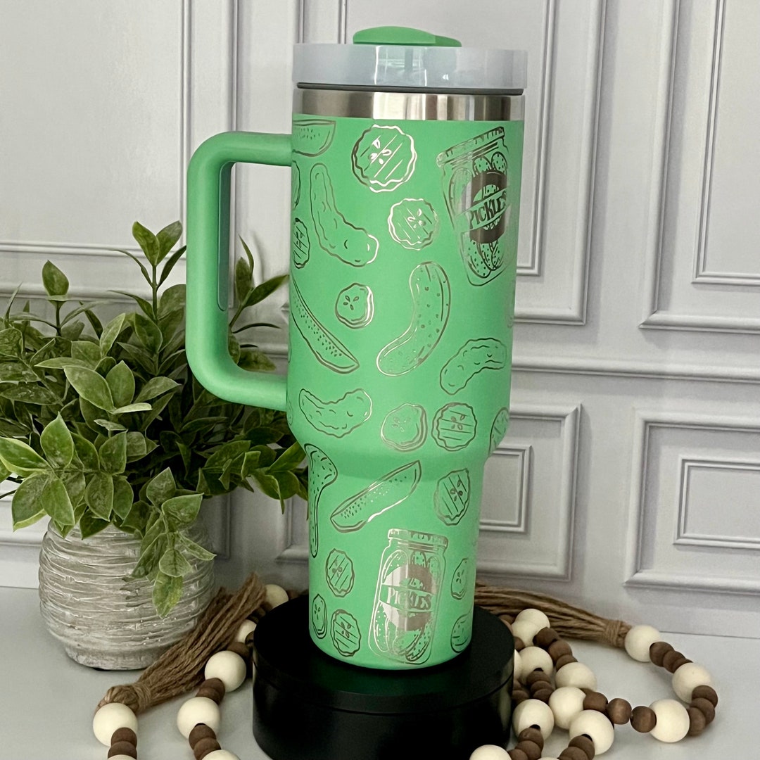 40 Oz Tumbler Pickle Pickles Handle Straw Pickle Lover Customized Laser ...