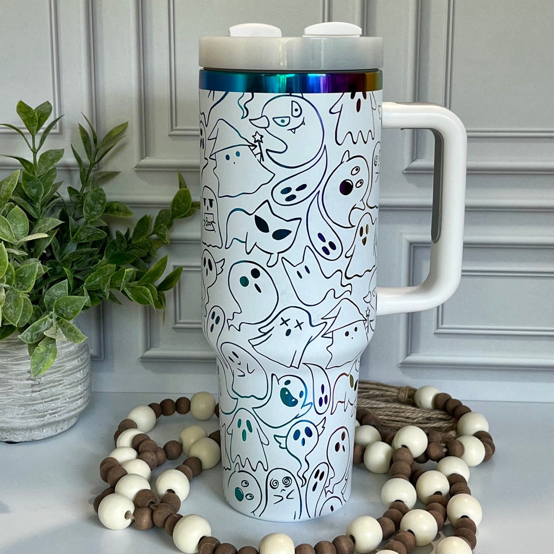 40 Oz Tumbler Halloween Ghost Ghosts Handle Straw Customized Laser ...